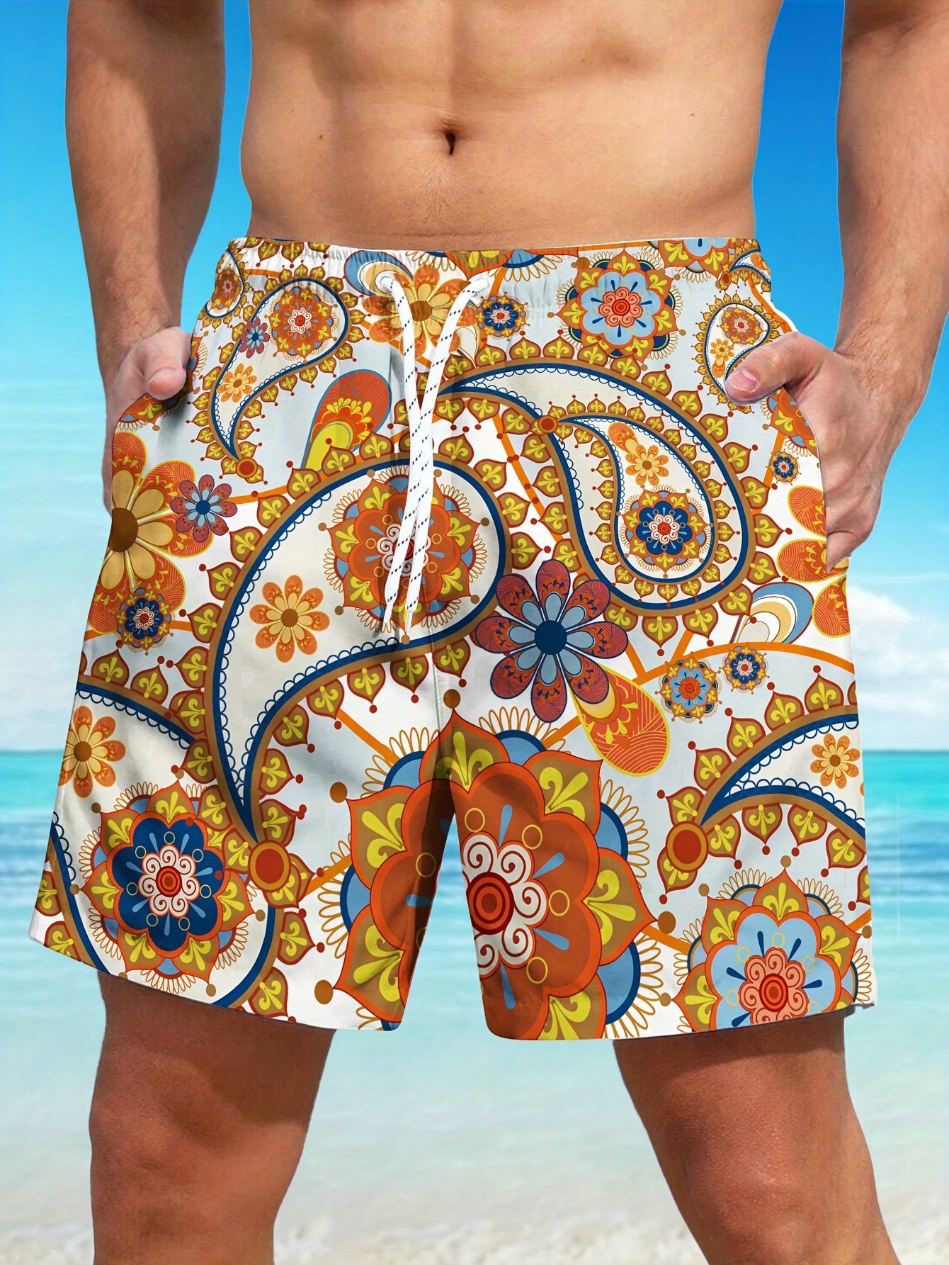 Men's Trendy Novelty Paisley Pattern Print Active Shorts - Temu New Zealand