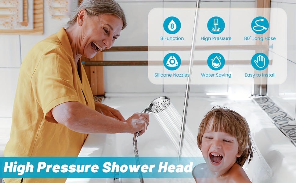 Plastic High Pressure Handheld Shower Head 8 Spray - Temu United