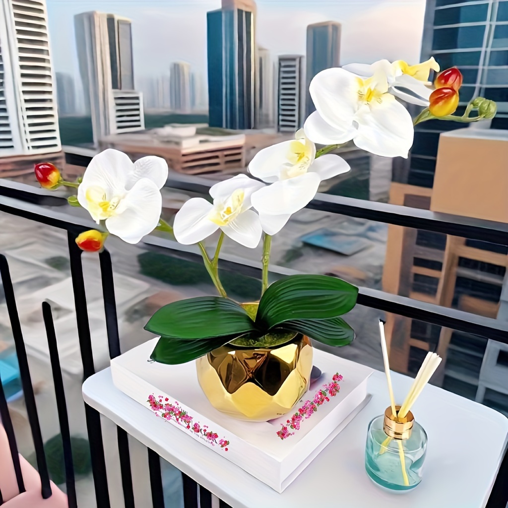 Simulated Butterfly Orchid Ceramic Gold plated Flower Pot - Temu Australia