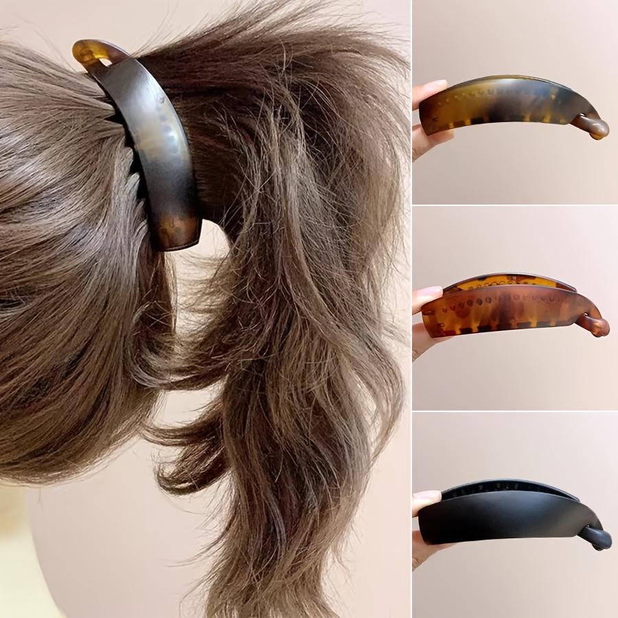 3pcs Elegant High Ponytail Banana Clips, Solid Color Plastic Hair ...