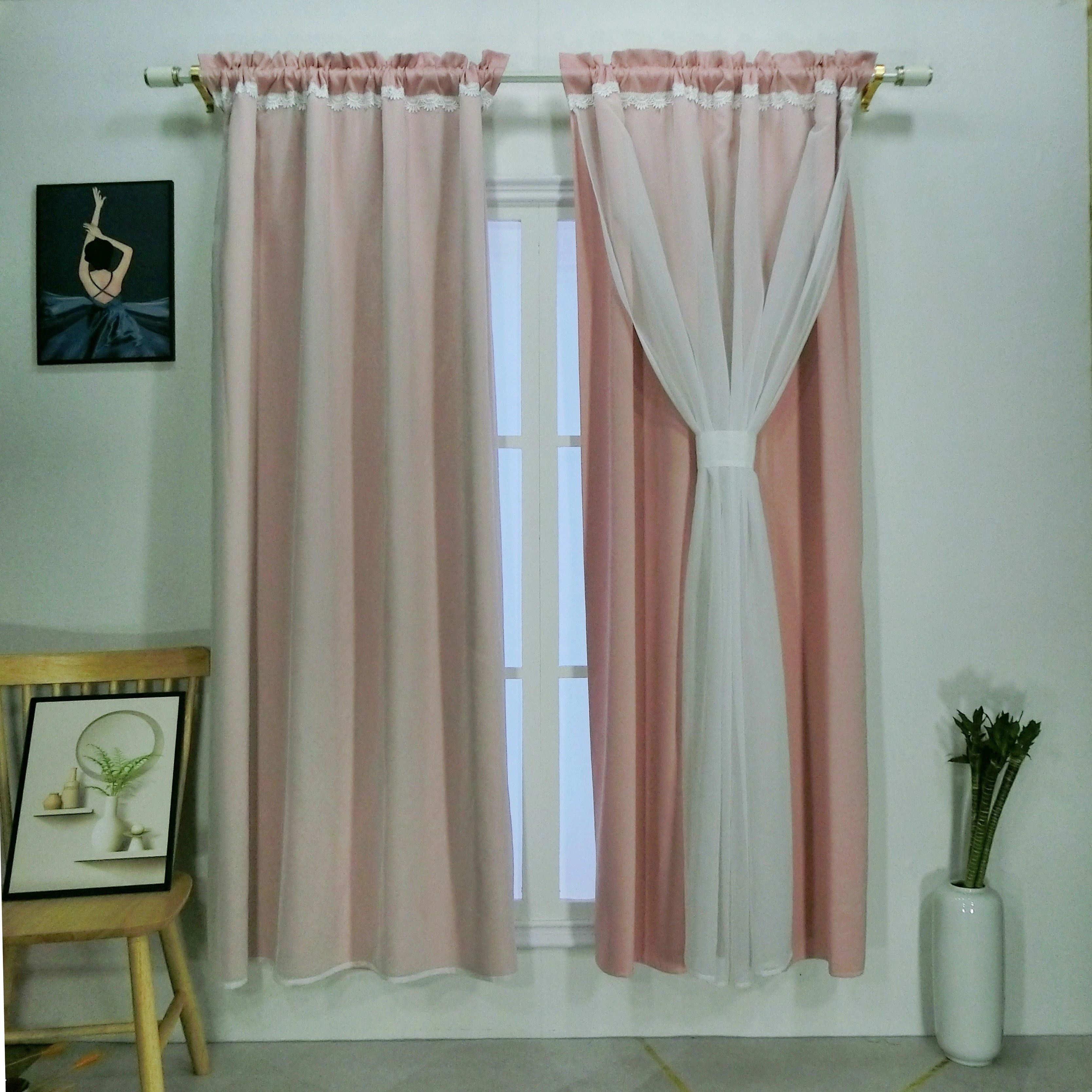 Classic Style Blackout Double-layer Curtain Set - 2 Panels, Polyester ...