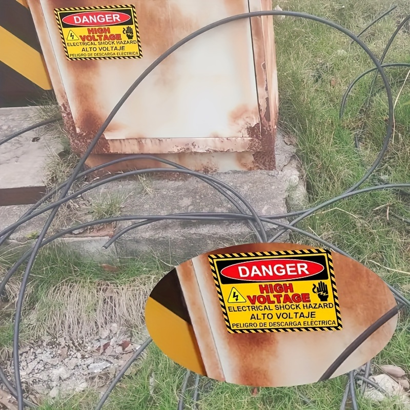 8-pack High Voltage Hazard Signs - Bilingual Spanish & English Vinyl ...