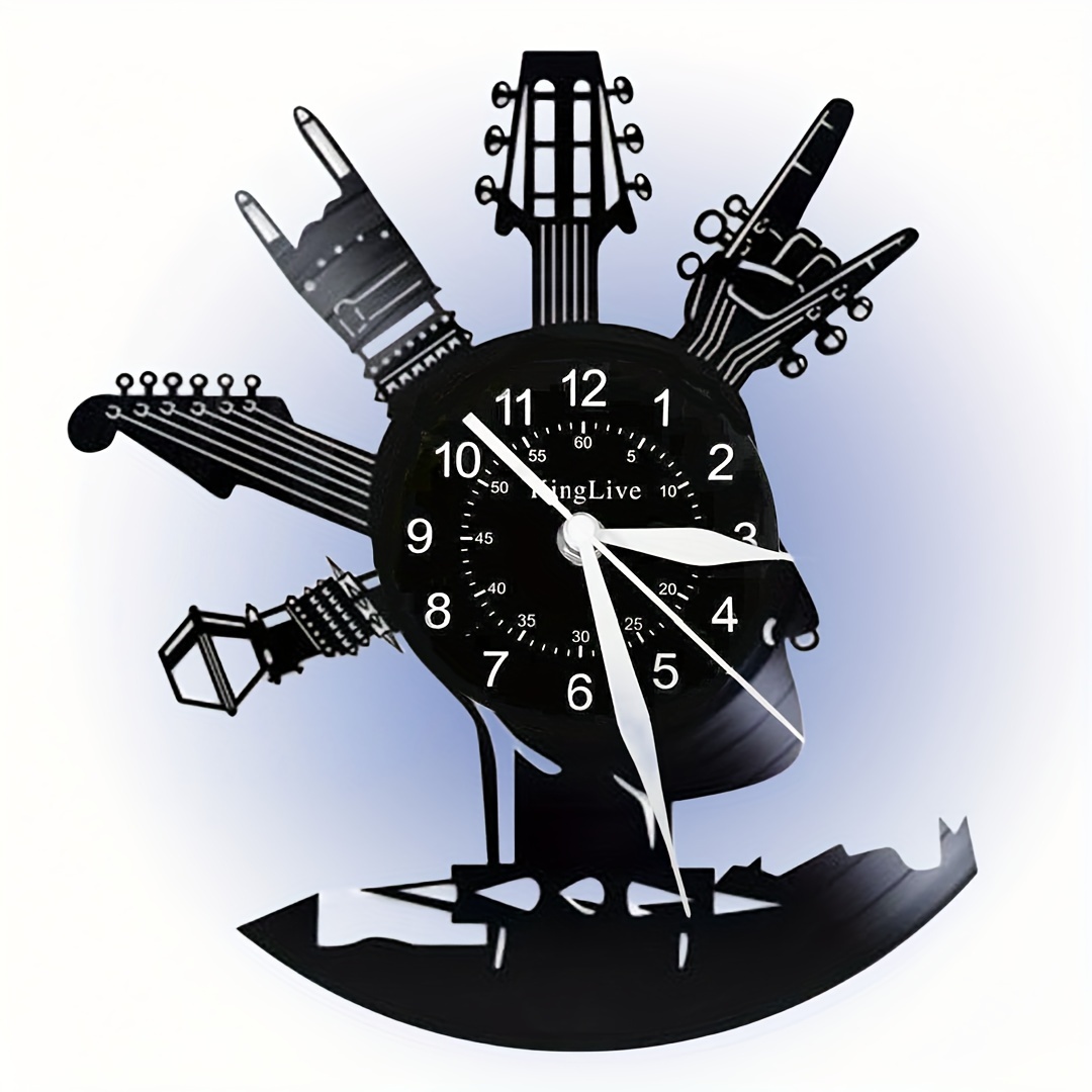 1pc Vinyl Record Wall Clock Rock Guitar Wall Clock Silent Clock For ...