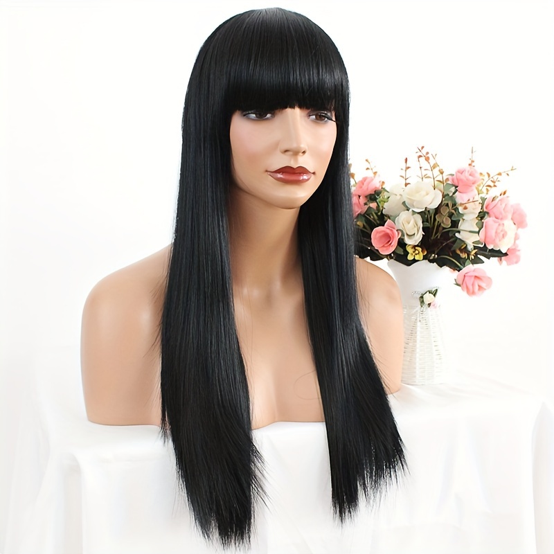 Long Silky Straight Synthetic Hair Wigs Resistant - Temu