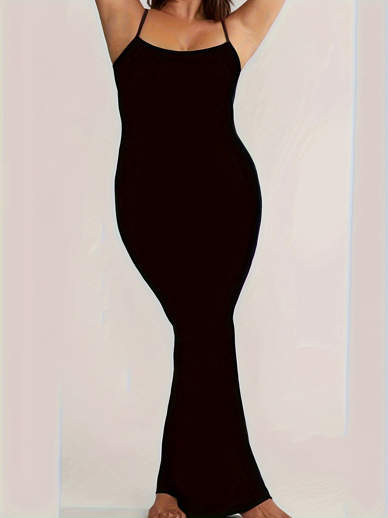 Plus Size Solid Color Bodycon Dress Elegant Spaghetti Strap - Temu Ireland