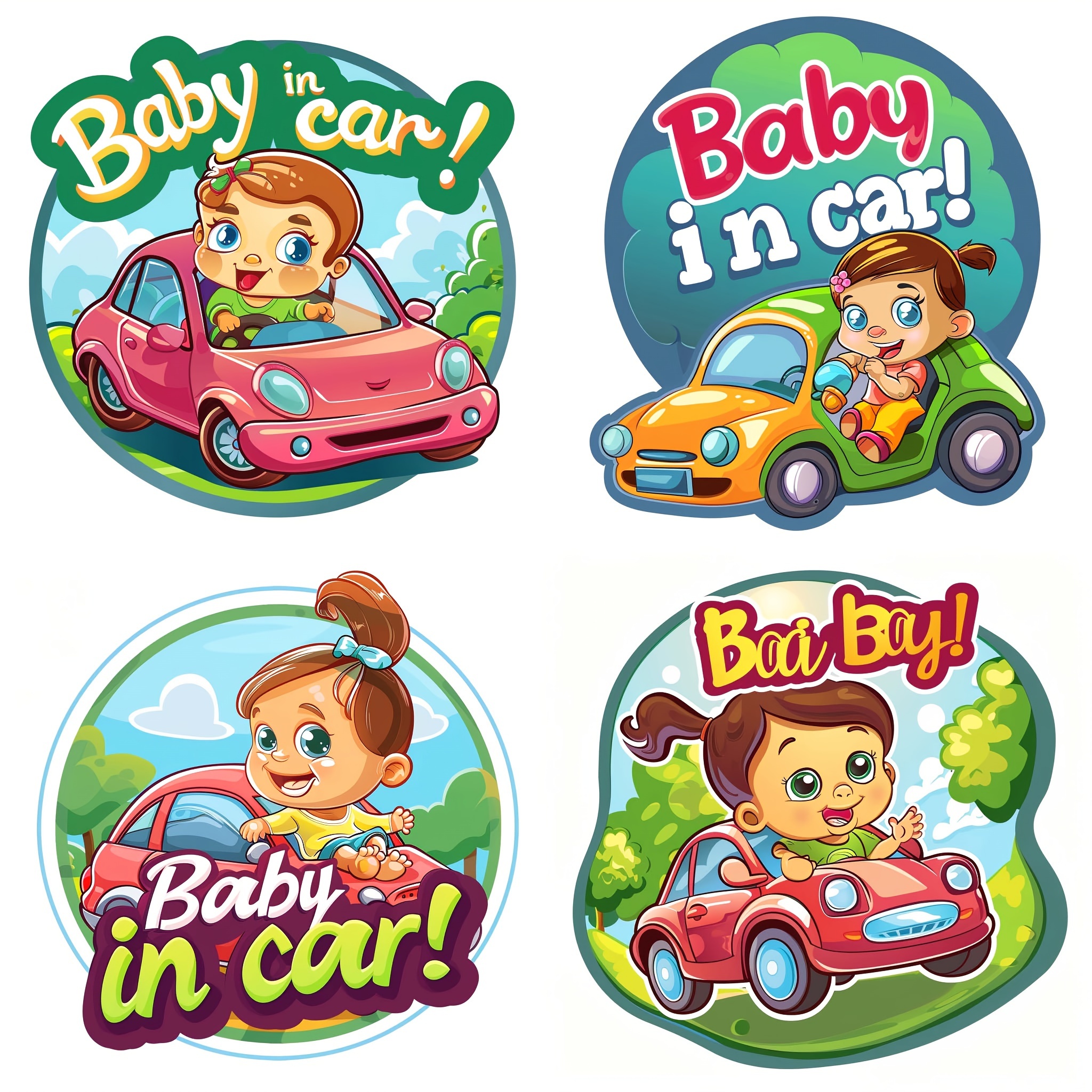 4-pack Cute Baby Cartoon Car Decals – Self-adhesive Vinyl Warning ...