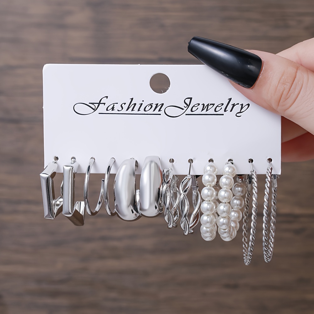 Metal Earrings Set C shaped Geometric Square Hoop Earrings - Temu Canada