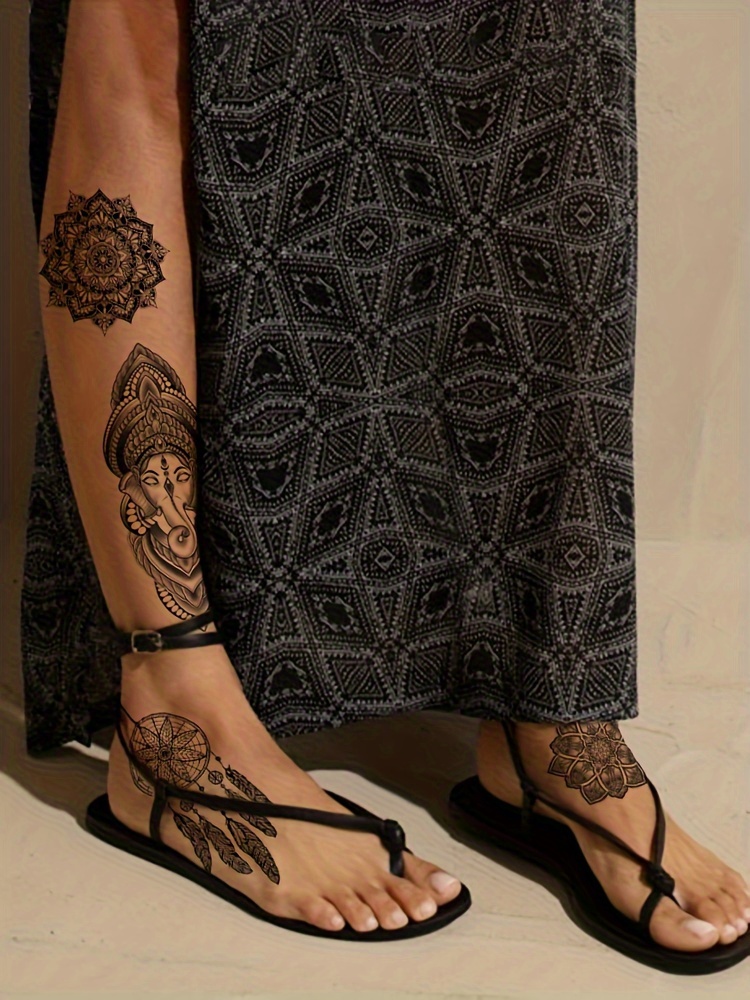 Henna Mandala Elephant Temporary Tattoos - Temu