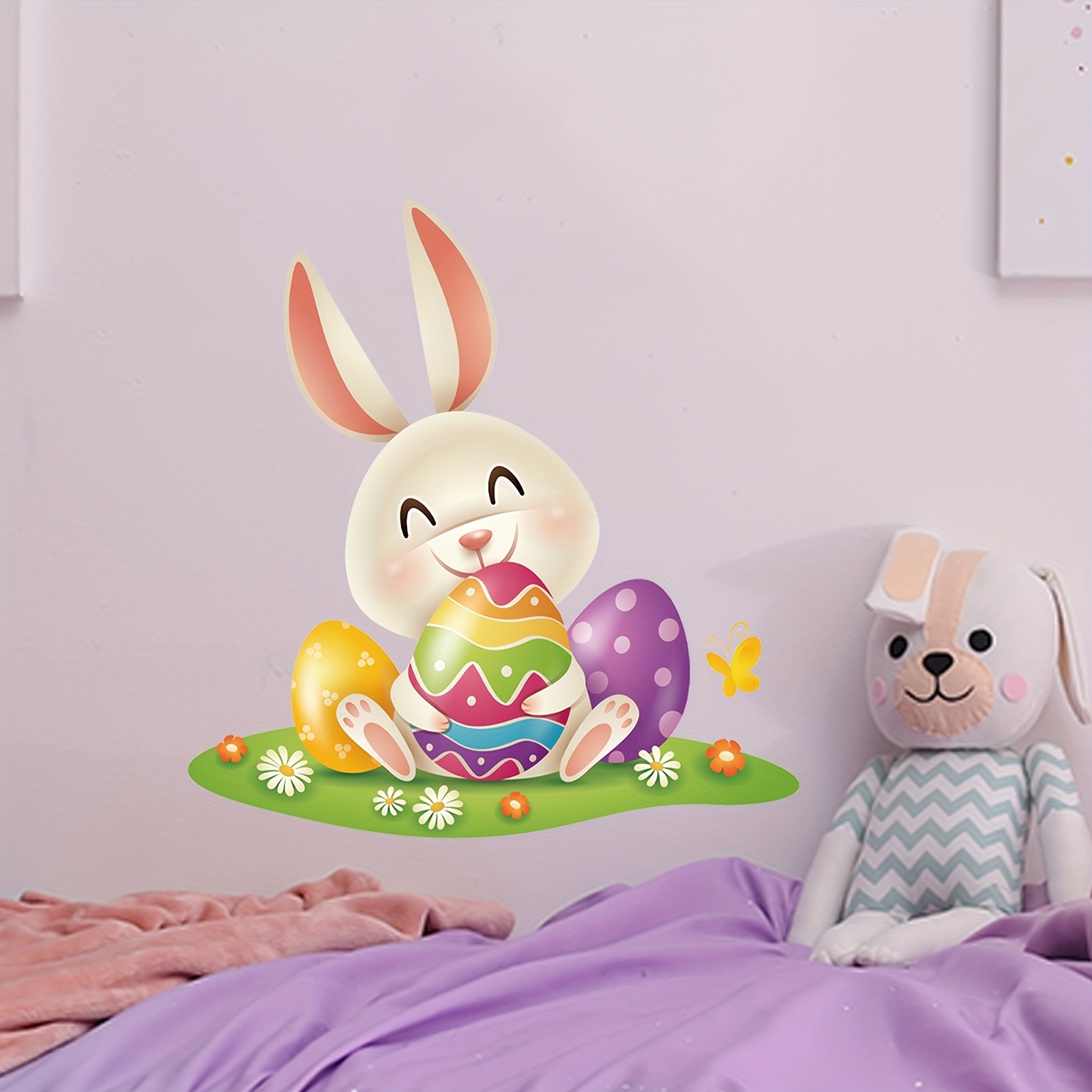 Creative Cartoon Vinyl Wall Sticker Rabbit Eggs Print Easter - Temu Ireland