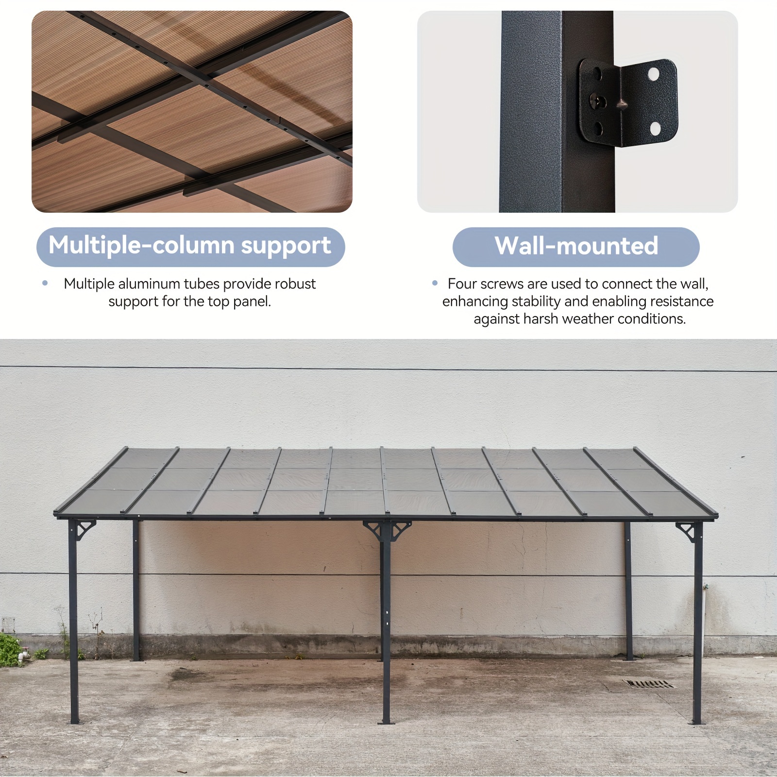 12' X 20' Wall mounted Gazebo Pergola Sloped Roof Heavy duty - Temu