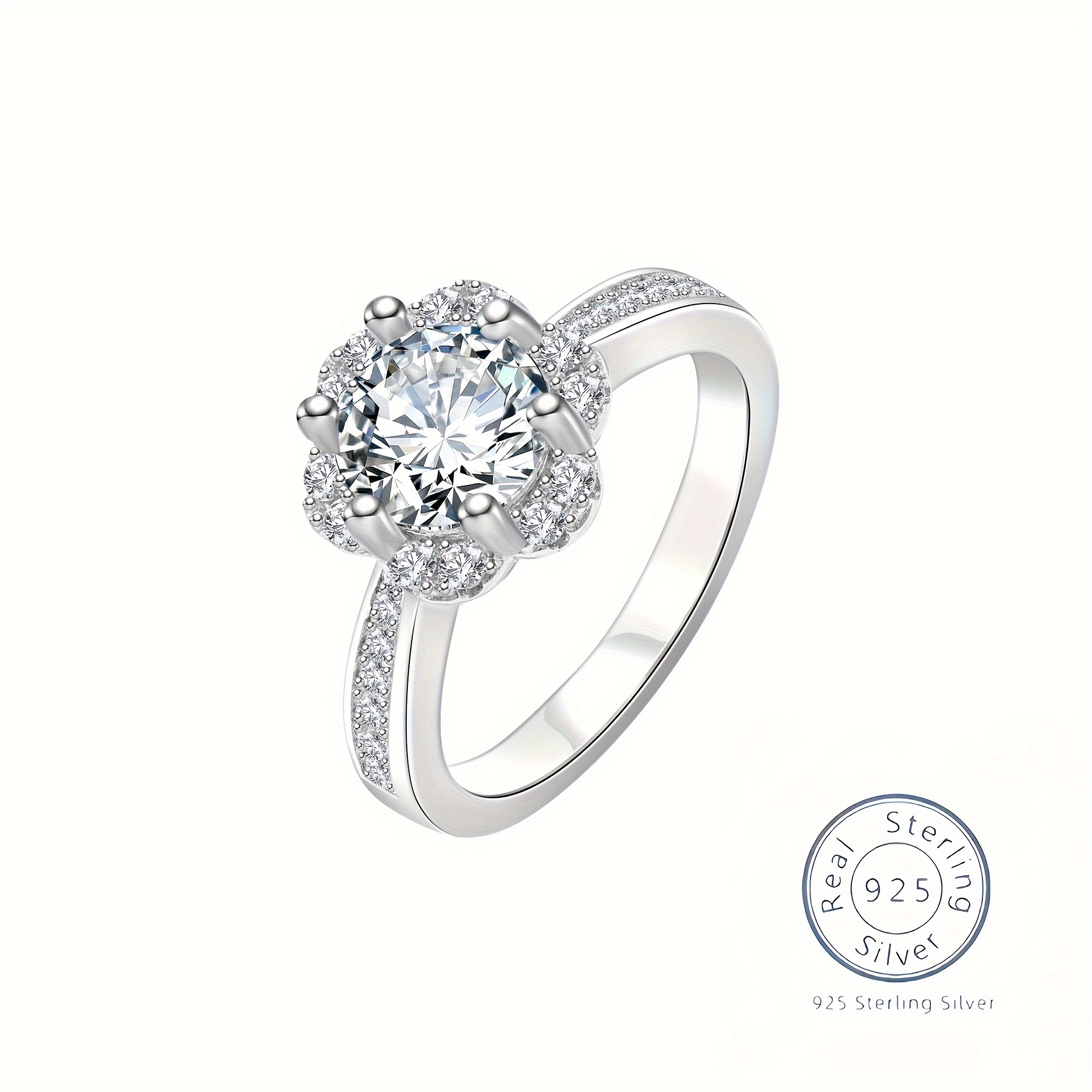 Moissanite Flower Band Ring Elegant 925 Silver Proposal - Temu United Kingdom
