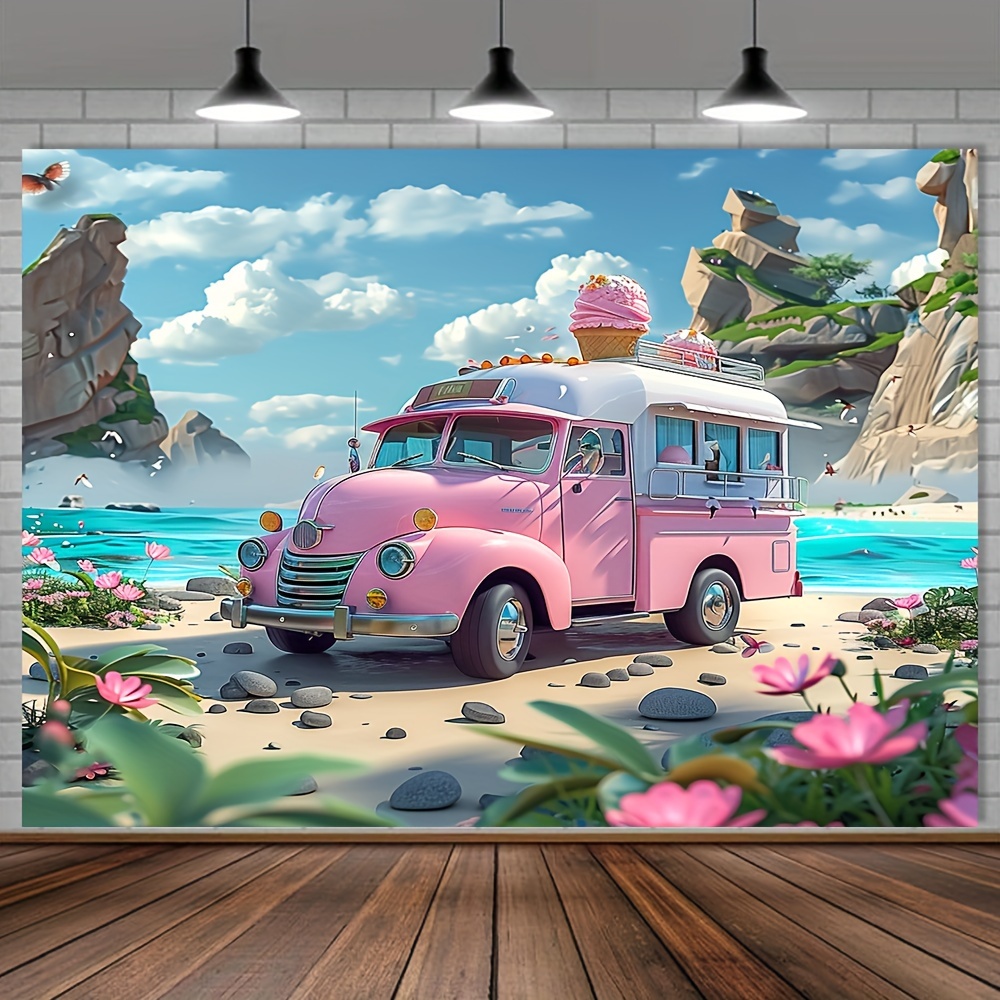 versatile polyester beach themed party backdrop ice cream - Temu