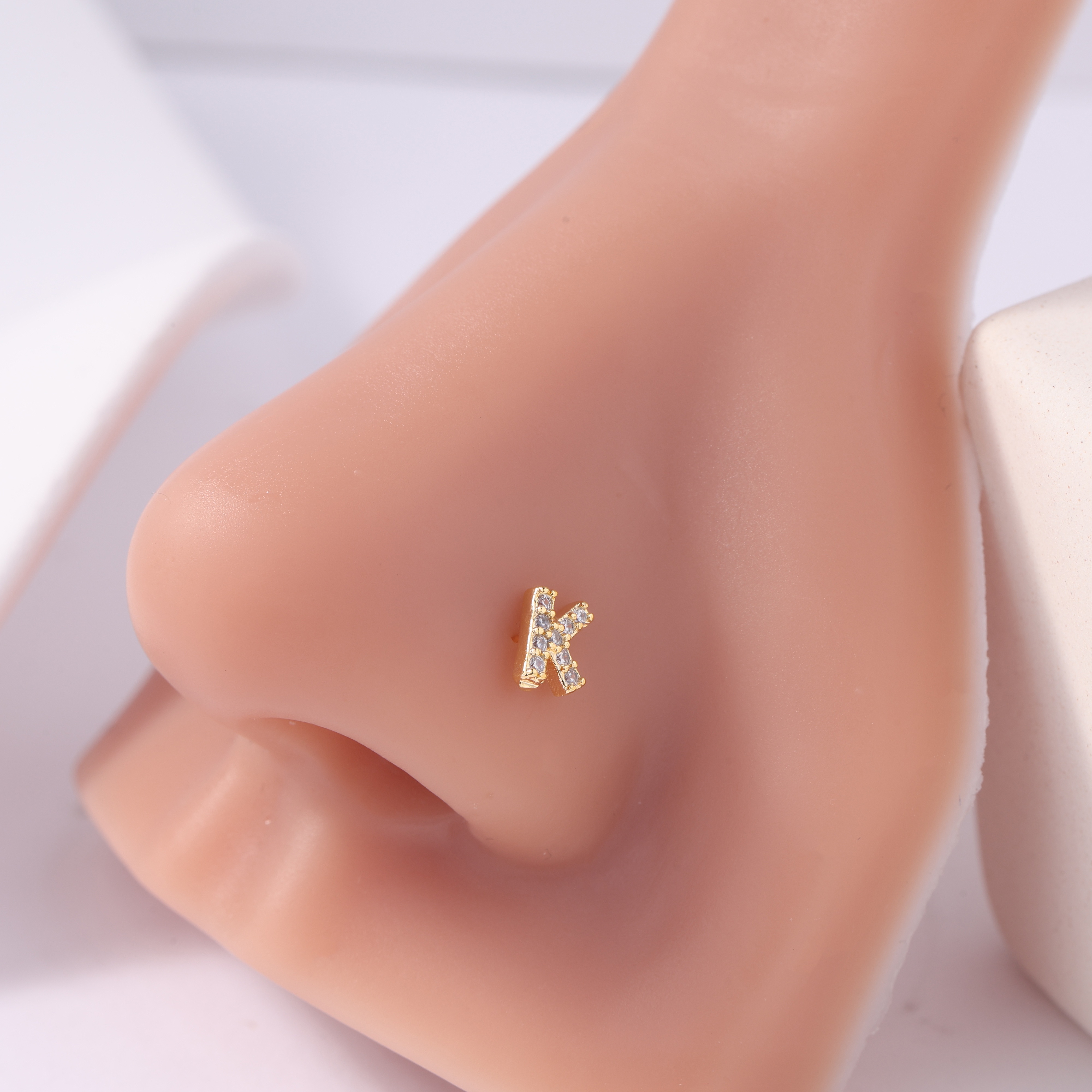 elegant 18k plated initial nose ring natural zirconia stones Temu