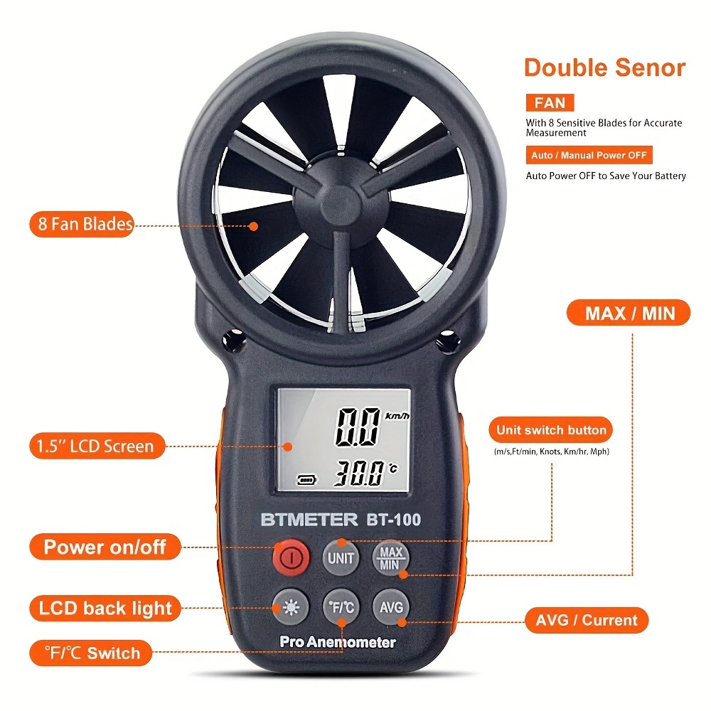 Digital Handheld Wind Speed Meter Bt 100 - Temu South Africa