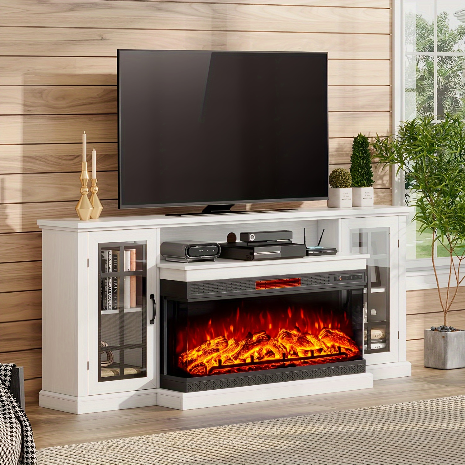 electric glass fireplace tv stand tvs 12 color Temu