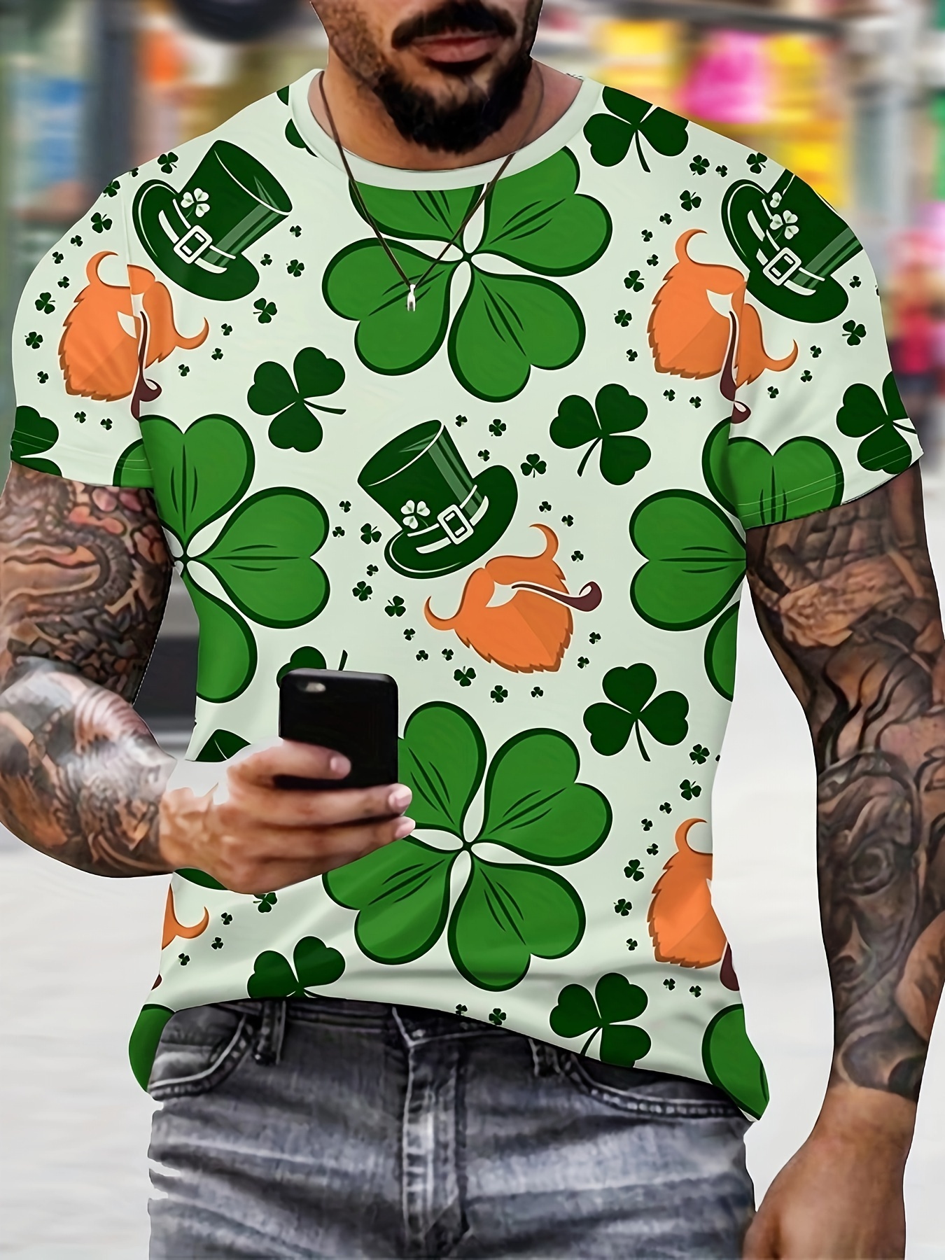 St Patricks Day Themed Cartoon Clover Hat Full Print Mens Temu