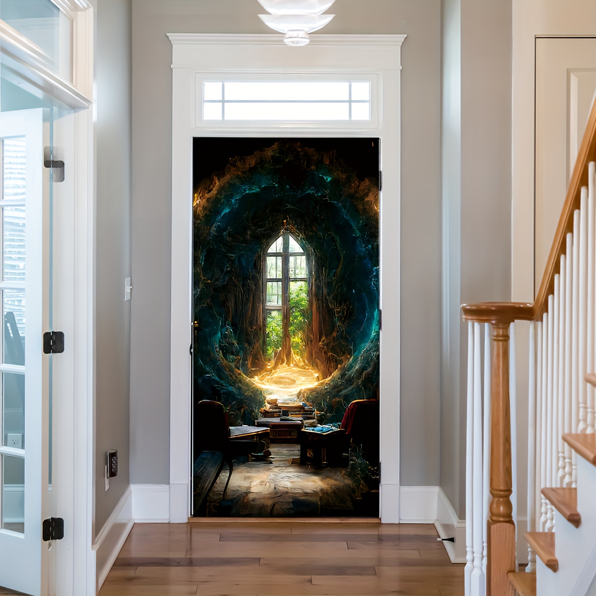 Fabric Tree House Door Cover Banner Murals Door Decals Magic - Temu