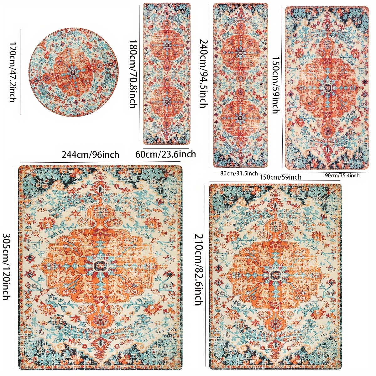 Boho Rugs Living Room Washable Orange Bedroom Area Rug Soft - Temu