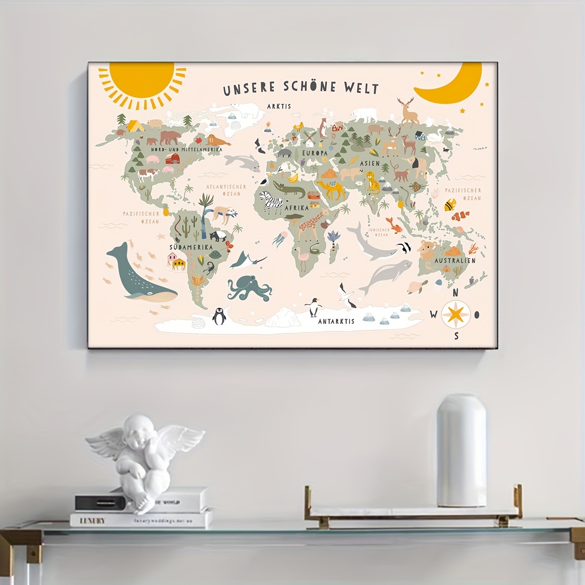 Wonderful World Animal Map Canvas Print - Unframed Wall Art For Living ...