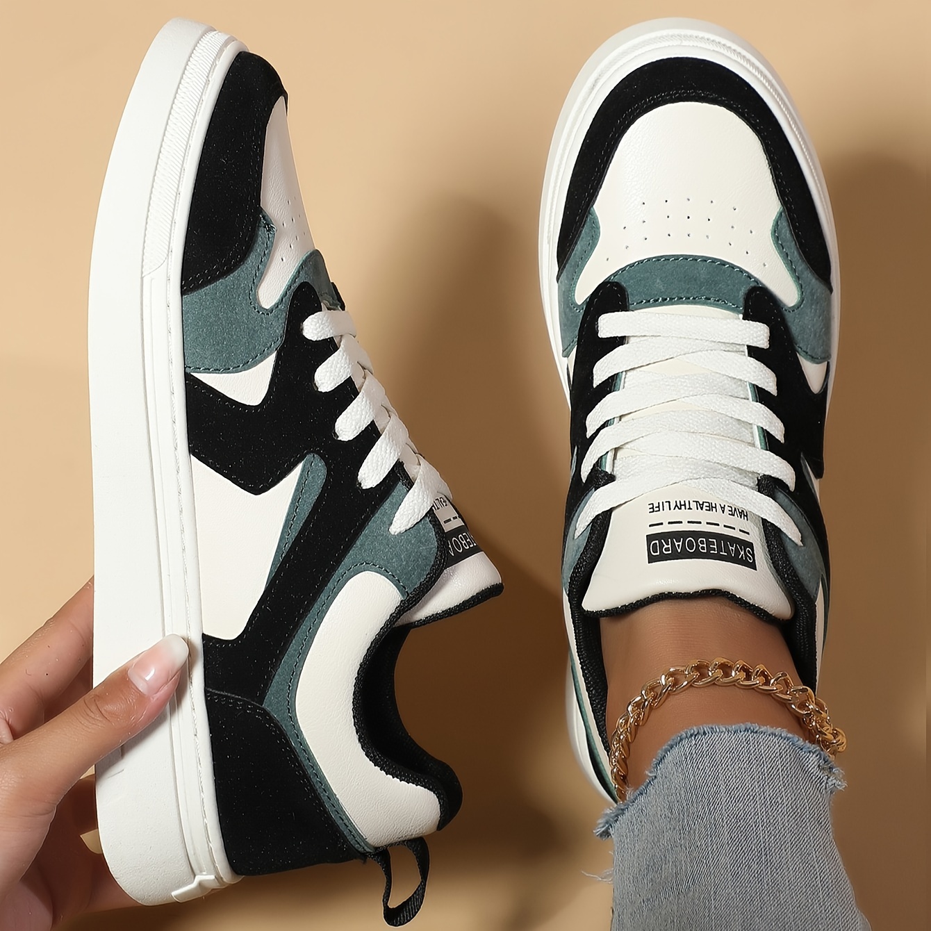 Women's Colorblock Casual Sneakers Lace Platform Soft Sole - Temu ...