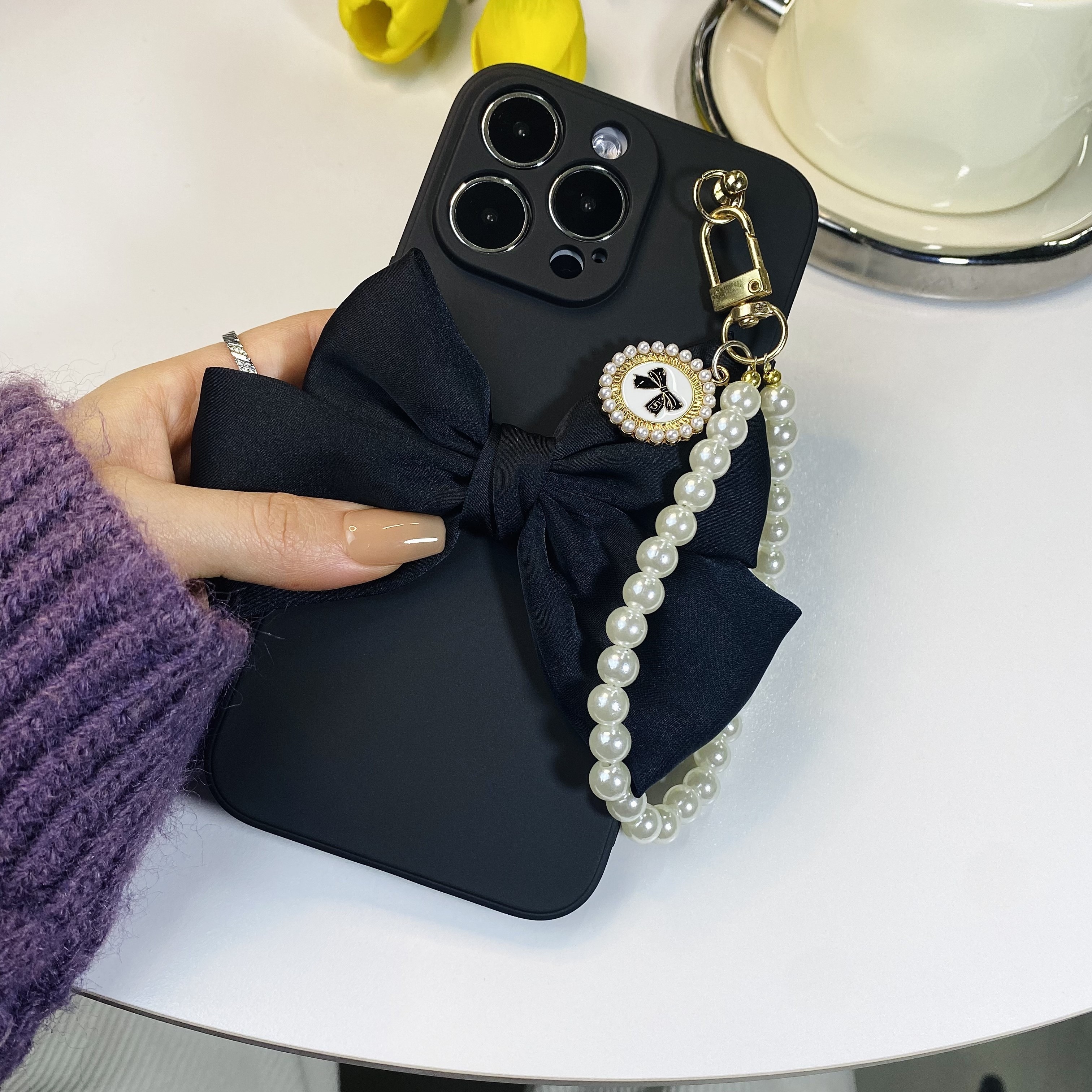 Pearl Chain Bow Cute Protective Case Iphone 15 Pro Max/14/14 - Temu ...