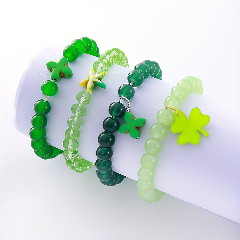 Green Round Beads Bangle Clover Cross Starfish Unisex - Temu Canada