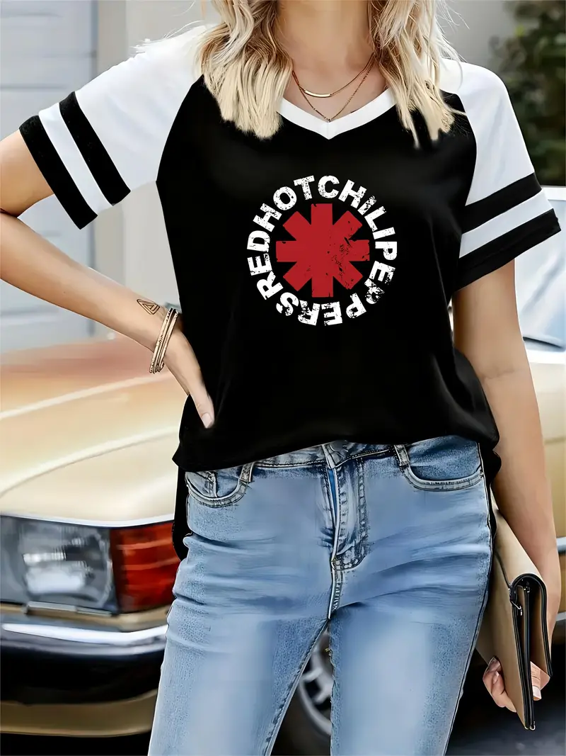 Plus Size Letter Print T Shirt Casual V Neck Short Sleeve T Temu New