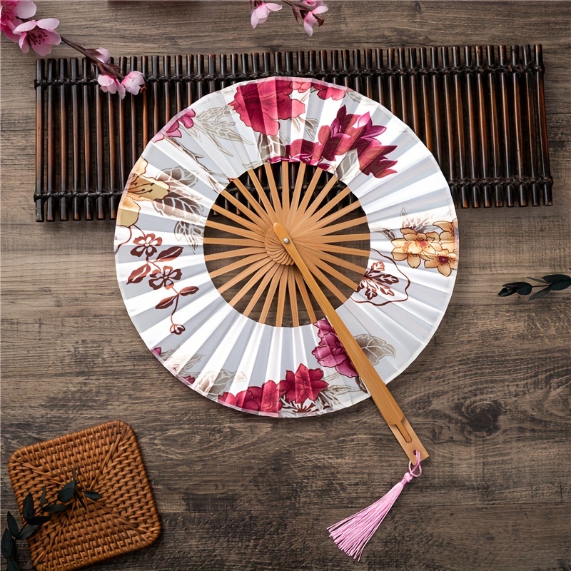 Flower Pattern Hand Fan Pocket Folding Hand Round Fan Circle - Temu Ireland