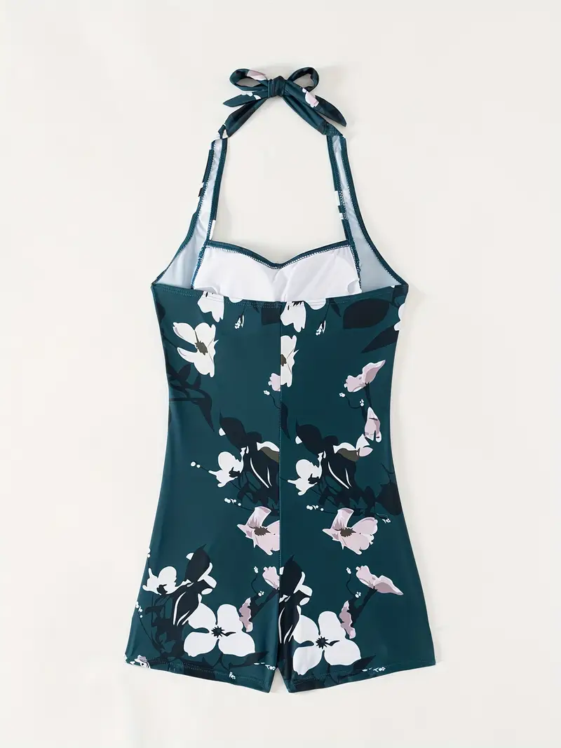 Floral Pattern Swimsuit Halter Neck Ruched Bathing Temu South Africa
