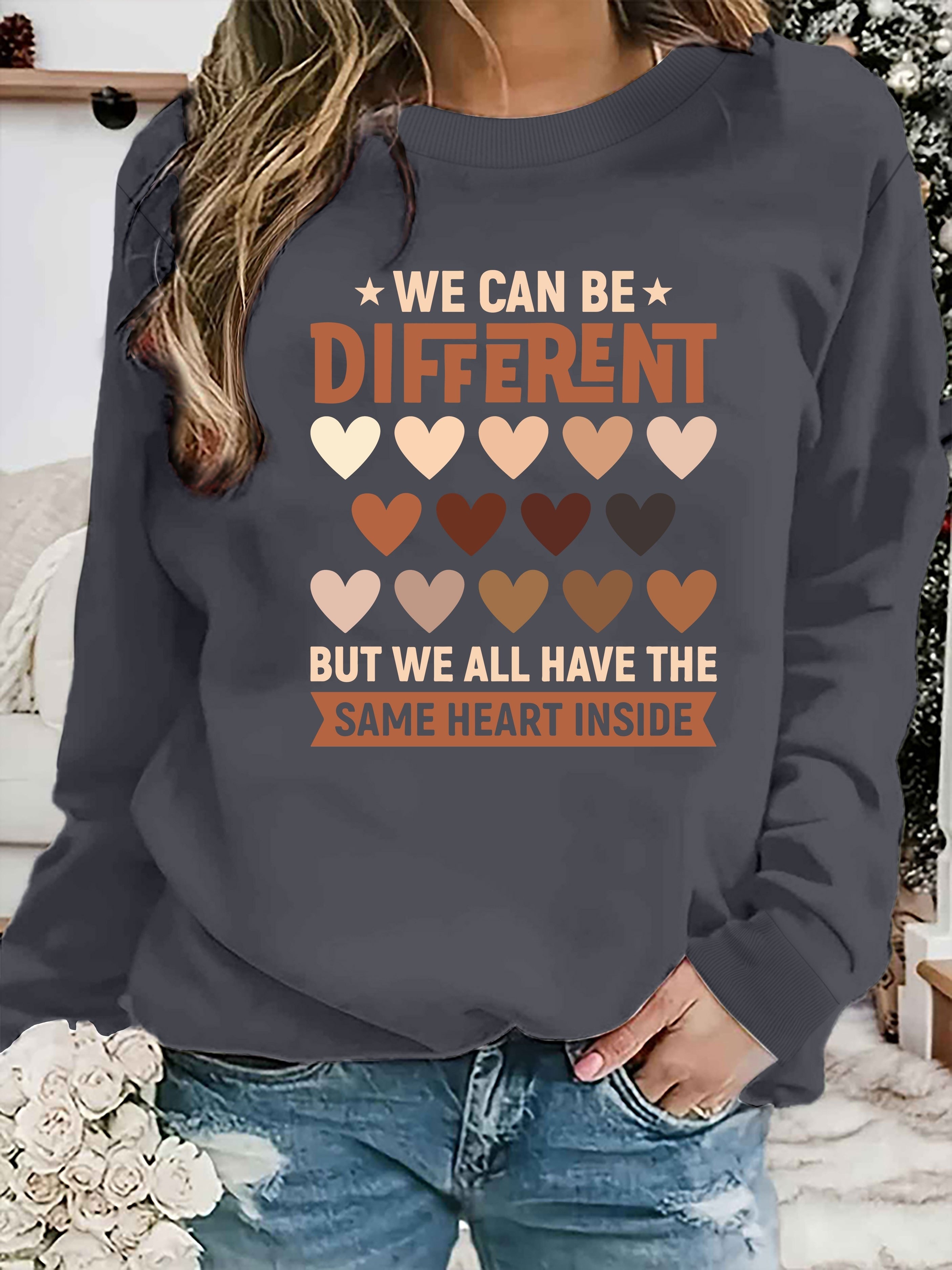 Heart Letter Print Pullover Sweatshirts Long Sleeve Crew - Temu Canada