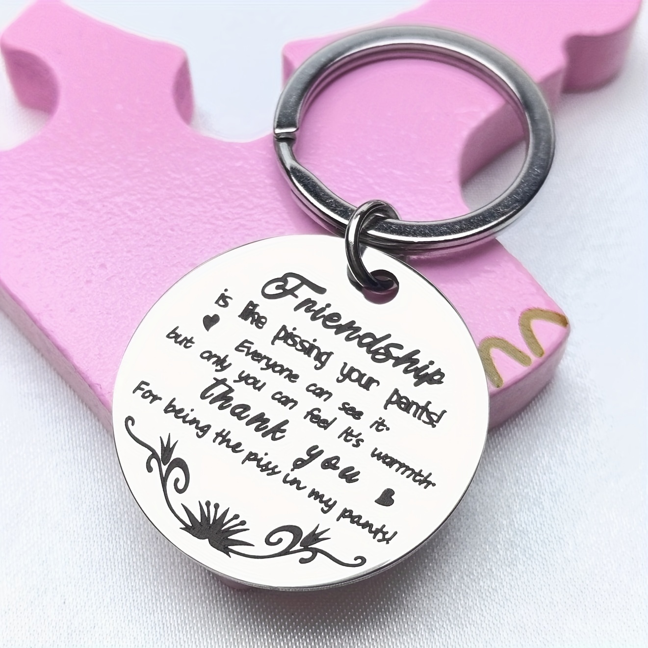 1pc cute sweet appreciation silvery round keychain stainless steel for ...