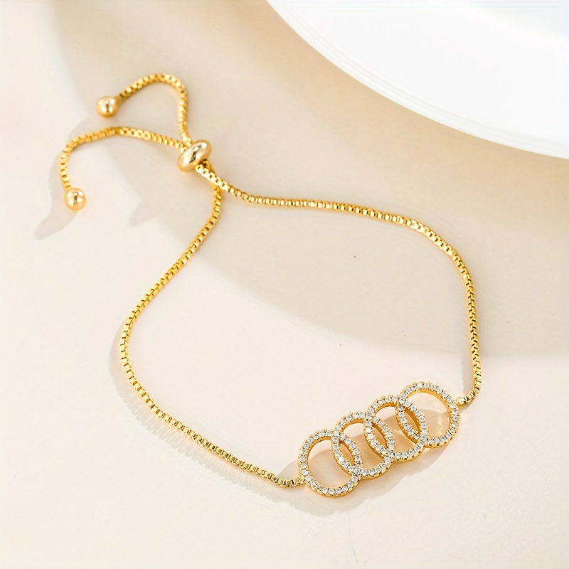 Inlaid Shiny Zircon Round Thin Chain Bracelet Versatile - Temu United ...