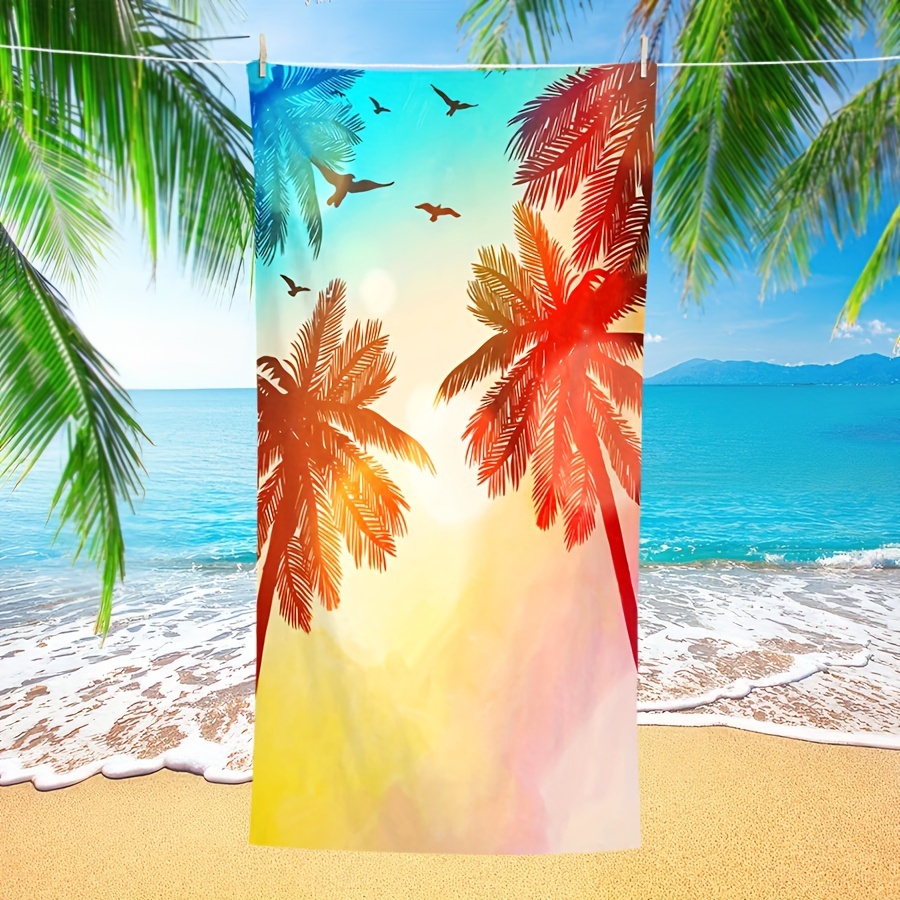 Sunset Coconut Tree Print Beach Towel Absorbent Bath Towel - Temu New ...