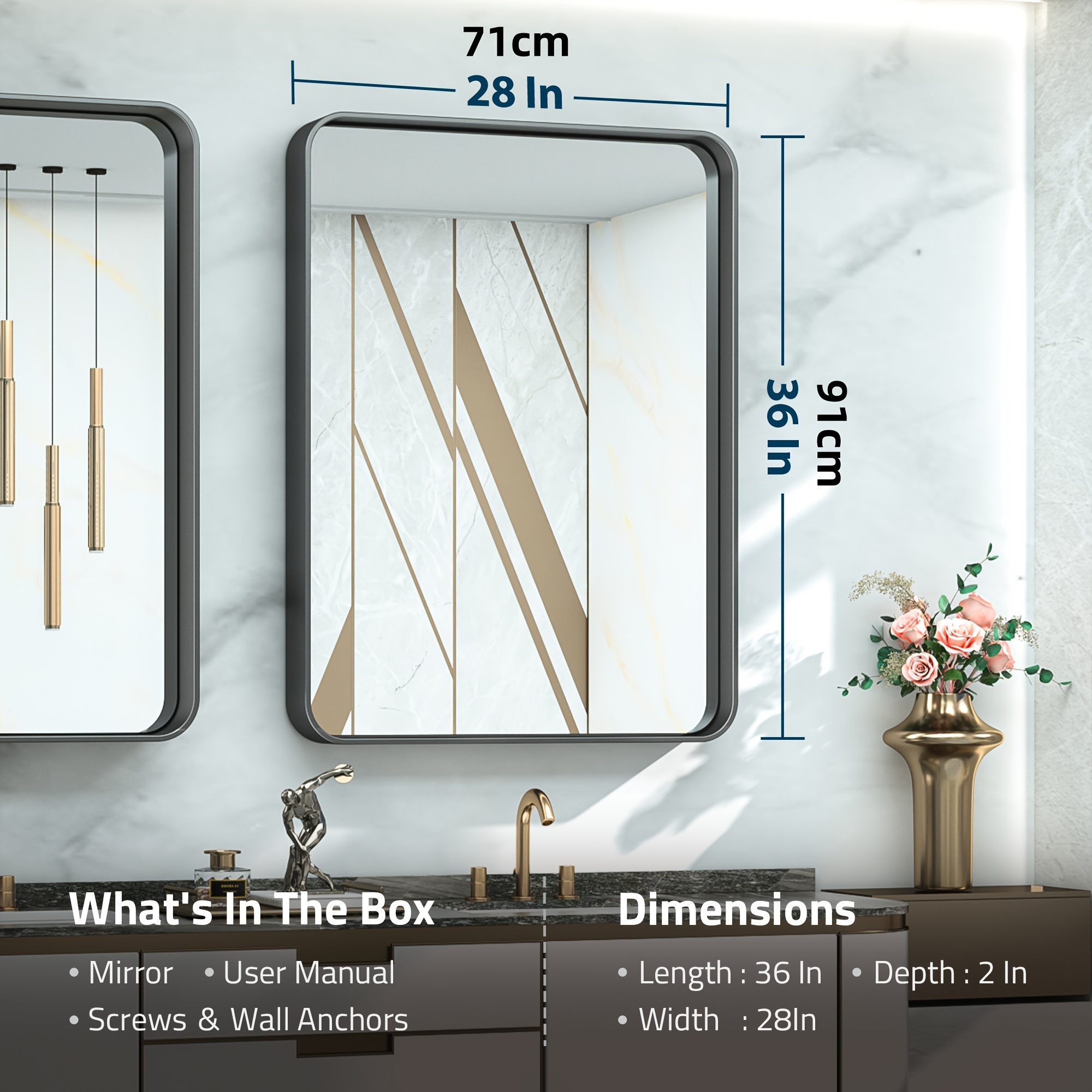 Bathroom Vanity Rectangular Metal Framed Wall Mirror - Temu