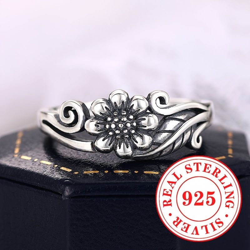 925 Sterling Silver Boho Vintage Leaf Flower Ring Ladies - Temu United ...