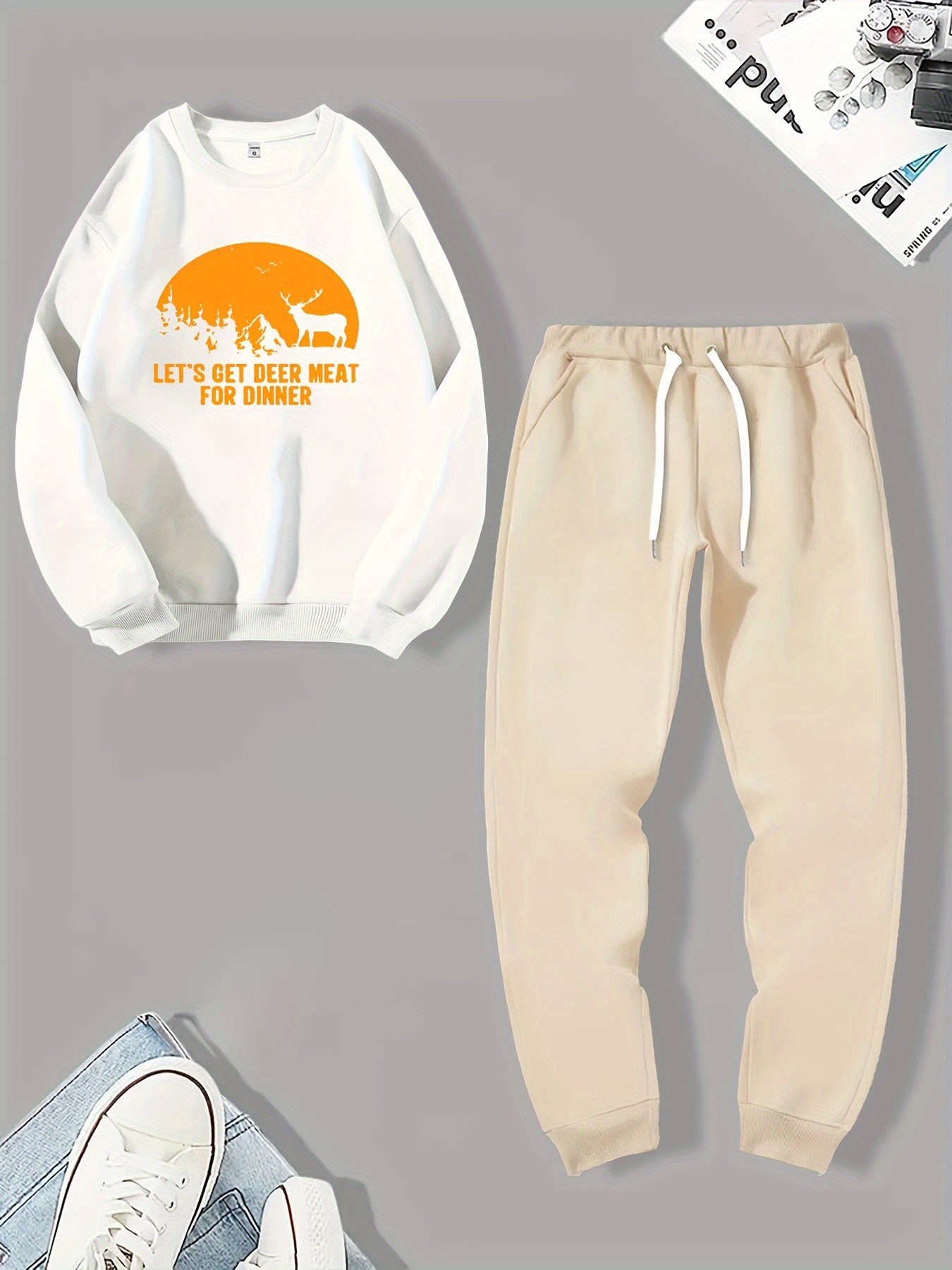 Let's Get Deer Meat Dinner Pattern Print Men's Long Sleeve - Temu Australia