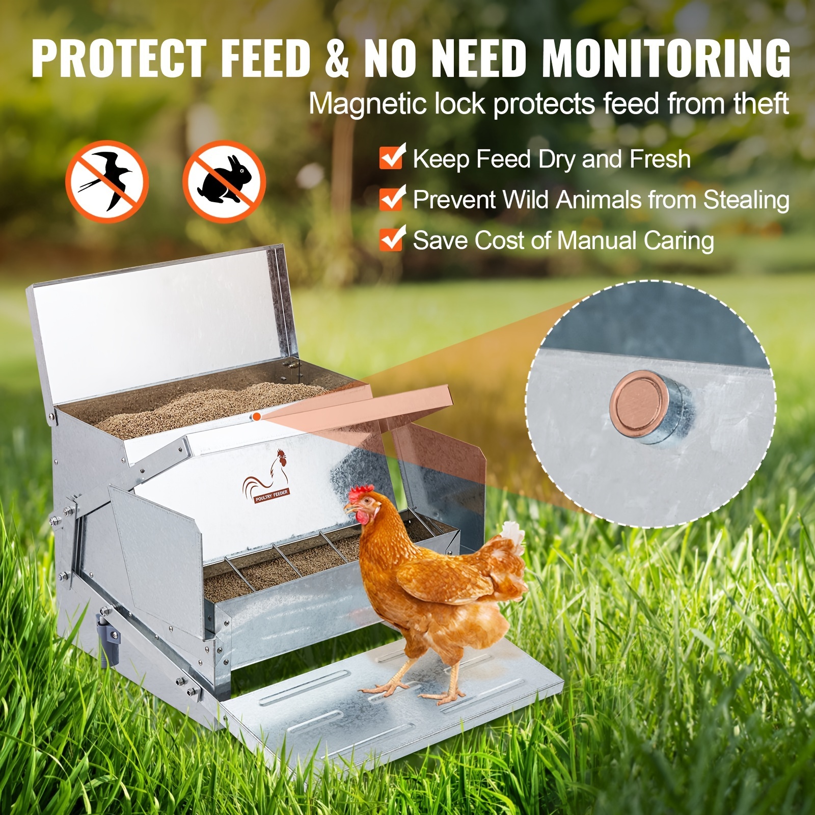 Automatic Chicken Feeder 25 Lbs Capacity Feeds 10 Chickens Up To 11 ...
