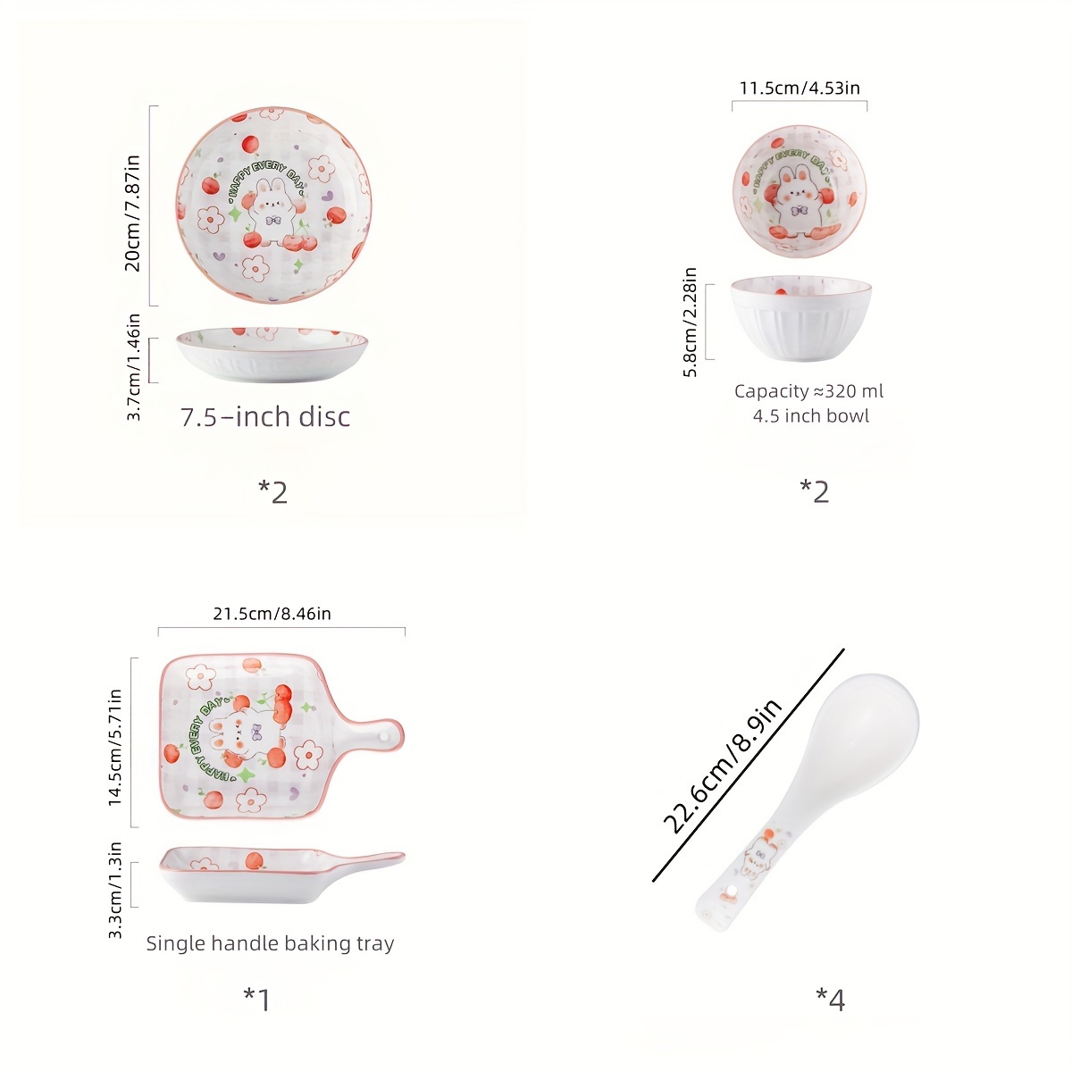 Cherry Rabbit Pattern Ceramic Tableware Set Household - Temu United Kingdom