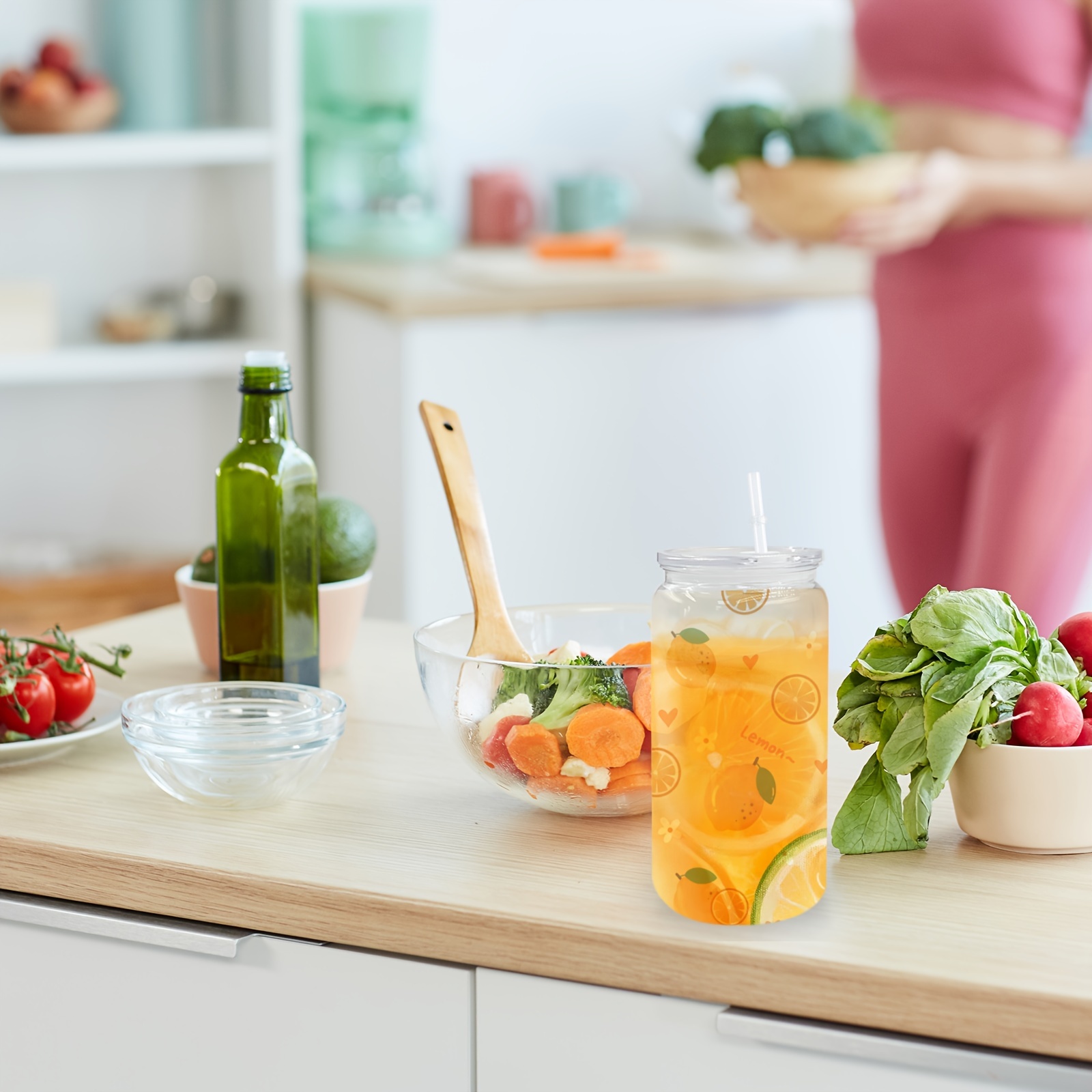 50 Pack 16oz Pc Cup With Clear Plastic Lid And Straw, Plastic Cup, For ...