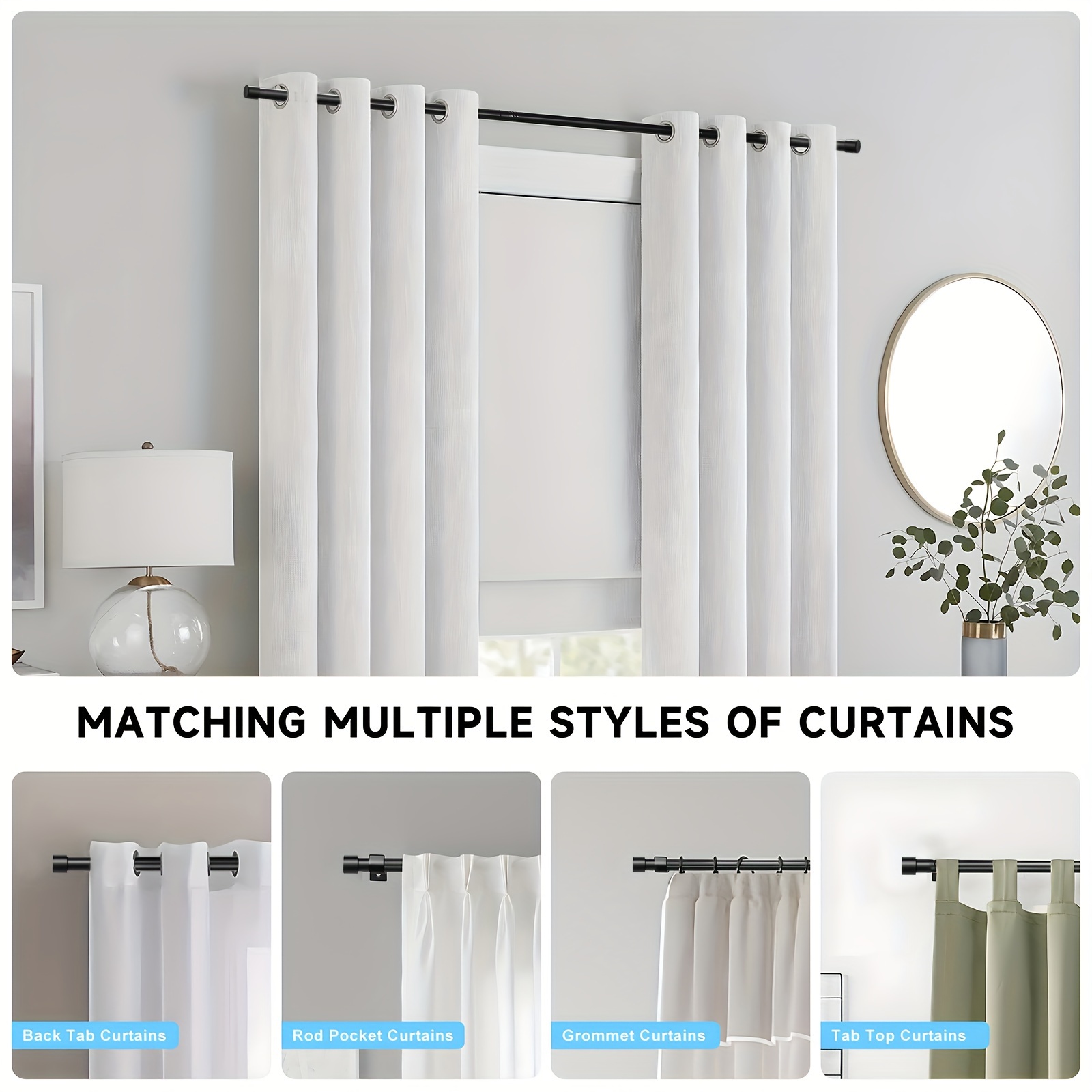 Heavy duty Metal Spring Tension Curtain Rods - Temu