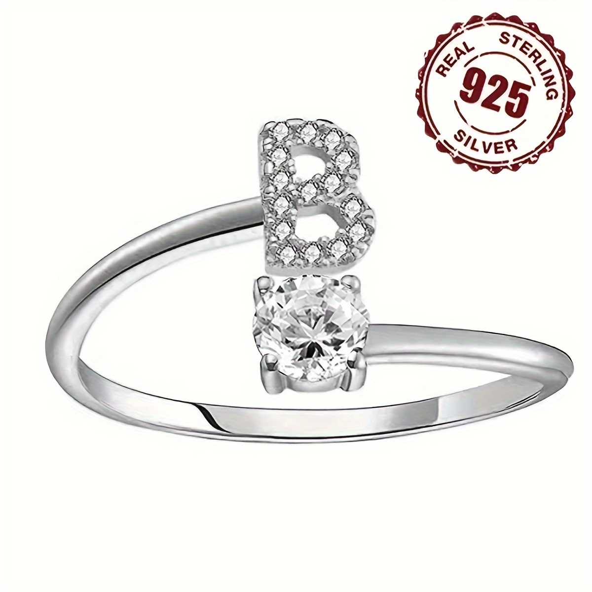 Elegant Letter Wrap Ring Simple Style 925 Sterling Silver - Temu United ...
