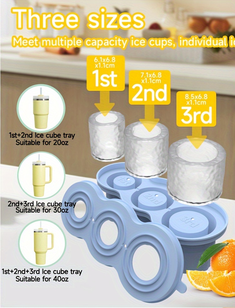 Silicone 3-cavity Ice Cube Tray With Clip - Perfect For Stanley Cups ...