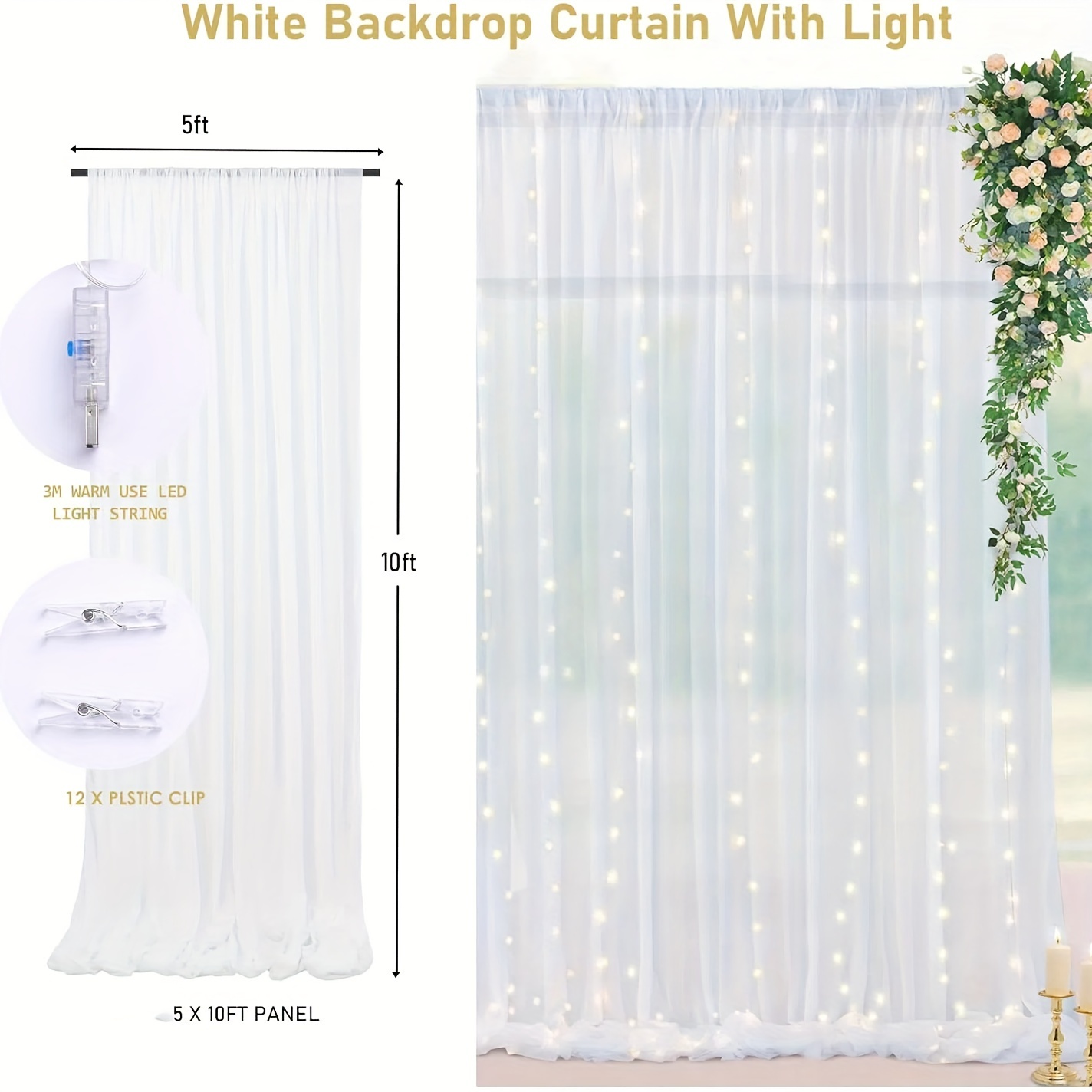 White Backdrop Curtains Lights Chiffon Sheer Photo Drapes - Temu