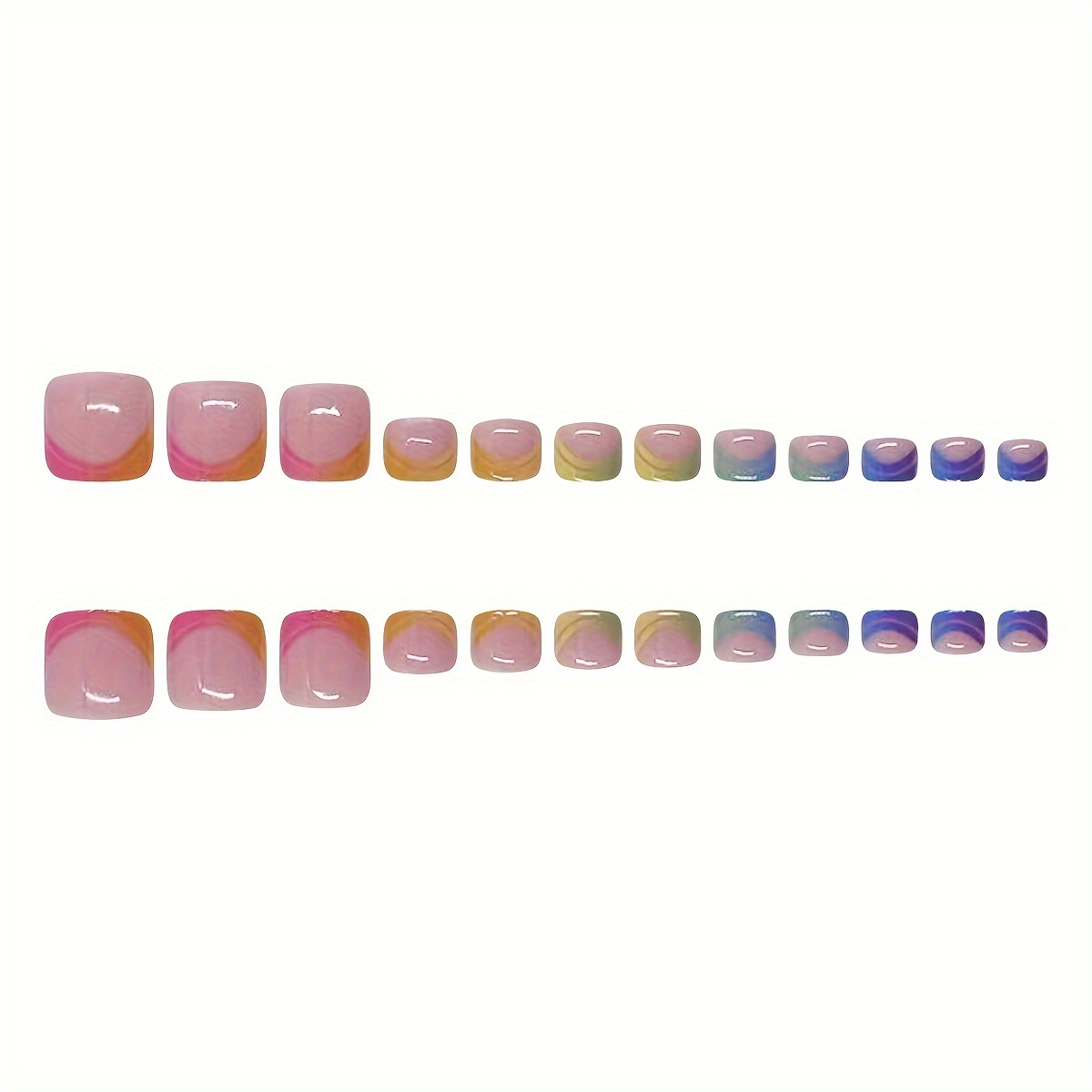 Mixed Color Gradient French Tip Toe Nails Press On For Feet