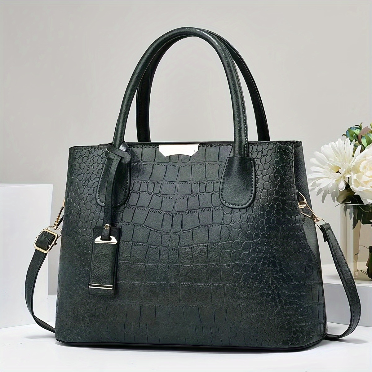 Fashion Crocodile Pattern Handbag Retro Solid Color - Temu United Kingdom