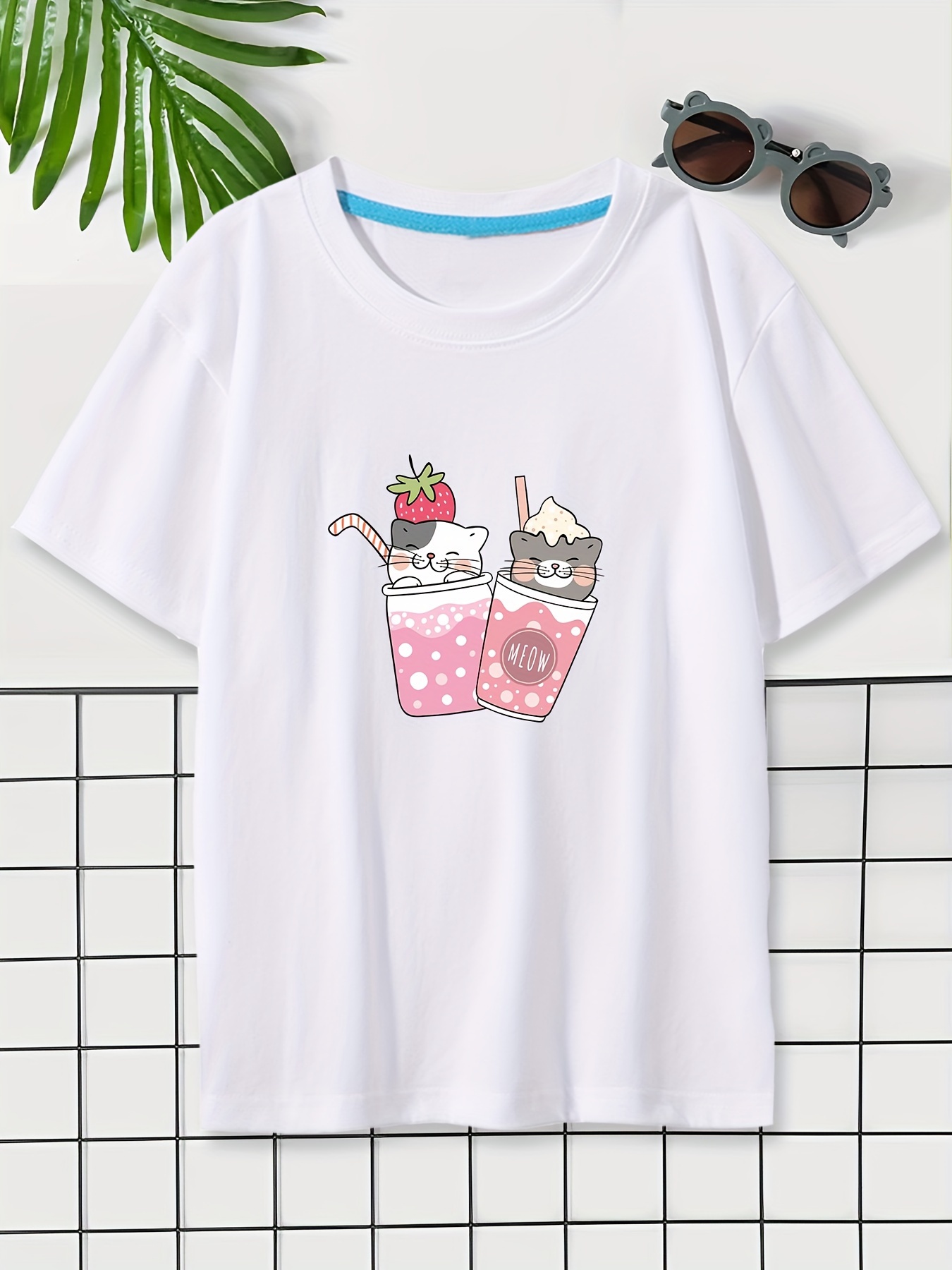 Anime Cups Cats Graphic Print Girls Comfy Fit T shirt Top - Temu United ...