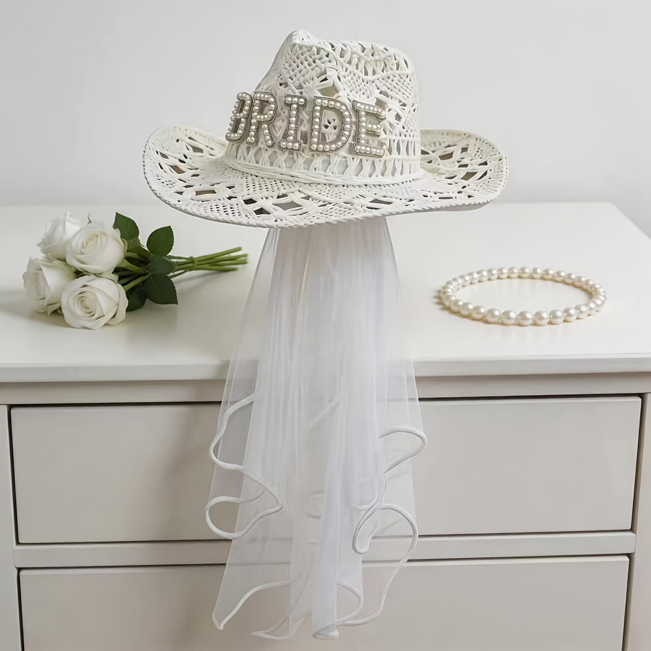 bride cowgirl hat sold on Temu United States