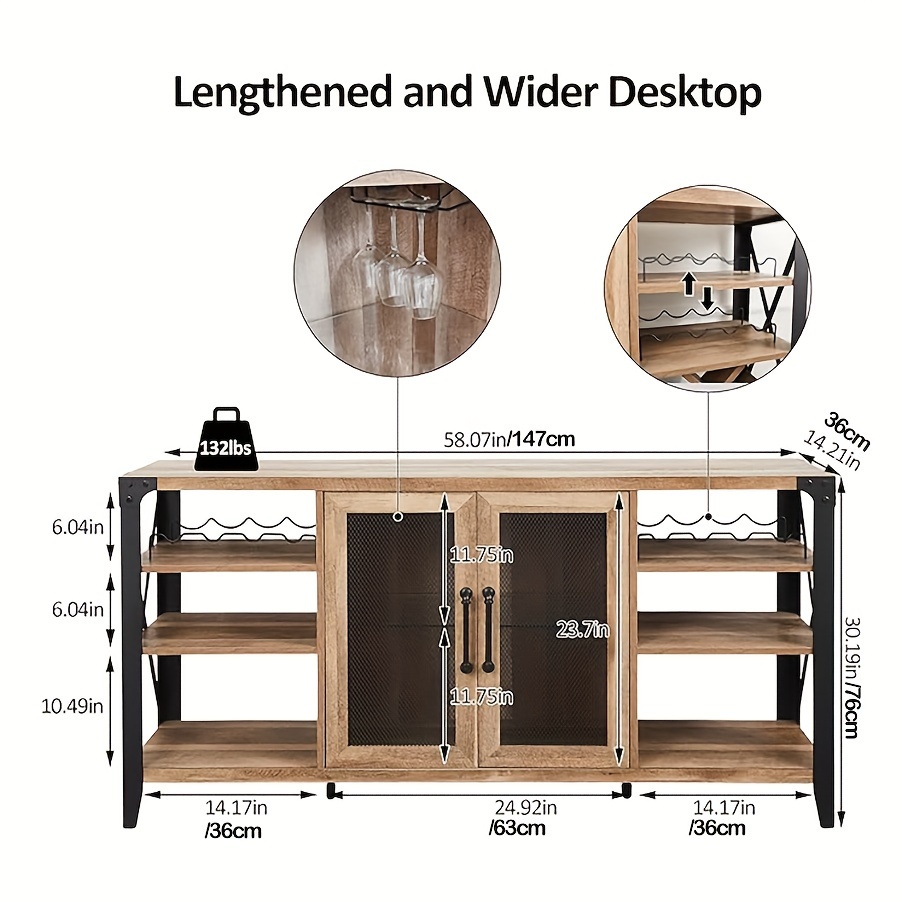 Wine Bar Cabinet Liquor Glasses Farmhouse Coffee Bar Cabinet - Temu