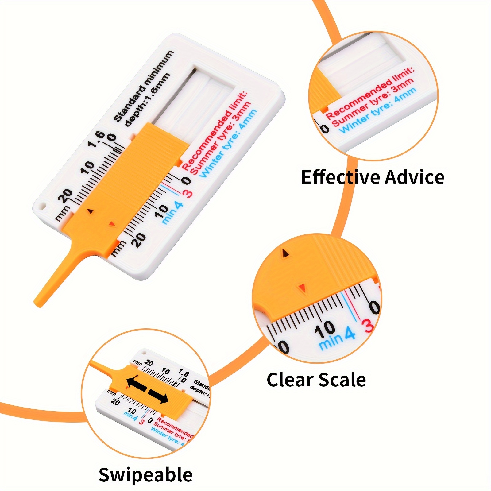 1pc/4pcs Tyre Tread Depth Gauge 0-20 Mm/0-0.86inch Tire Ruler Portable ...