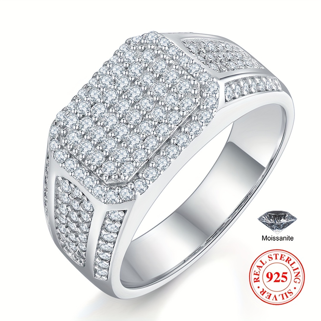 S925 Silver Moissanite Men's Ring Weight (us Size 7 12) - Temu United Kingdom